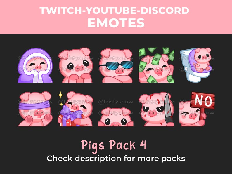 10 Cute Pig Emotes pack 4 for Twitch Youtube Discord - Etsy