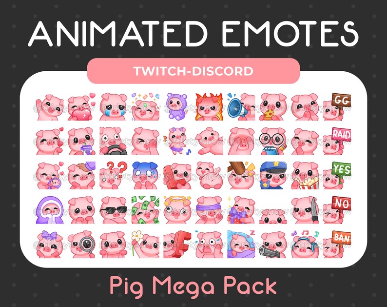 50 Animated Static Pig Emotes for Twitch Discord Stream / - Etsy