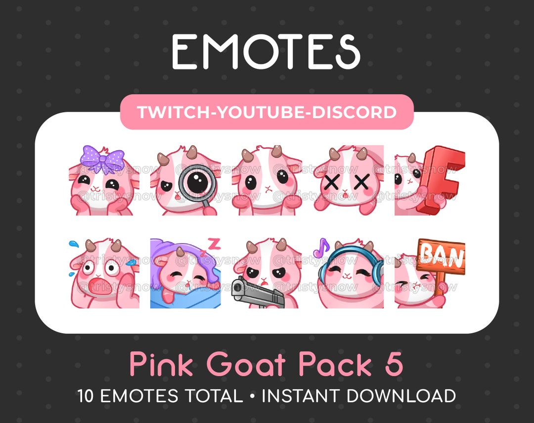 10 lindos emotes de cabra rosa (pacote 5) para Twitch, Youtube, Discord ...