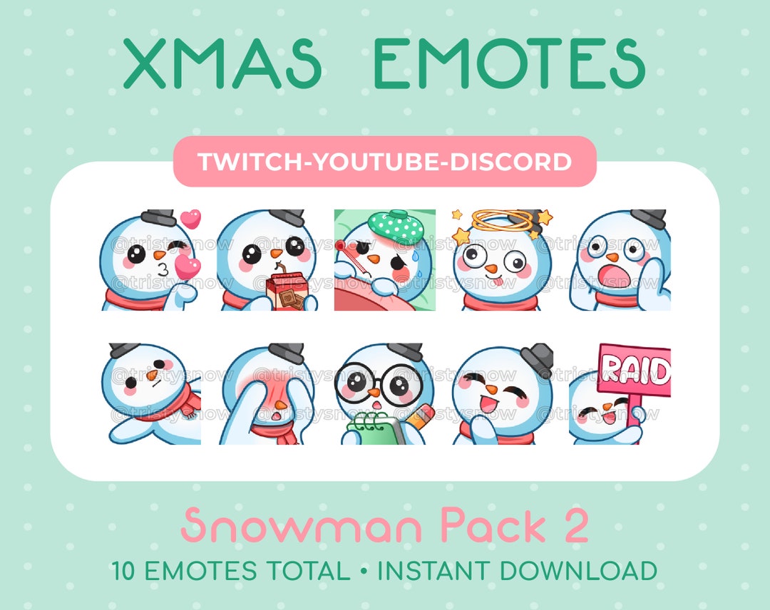 10 Christmas Snowman Chibi Emotes (pack 2) for Twitch, Youtube, Discord ...