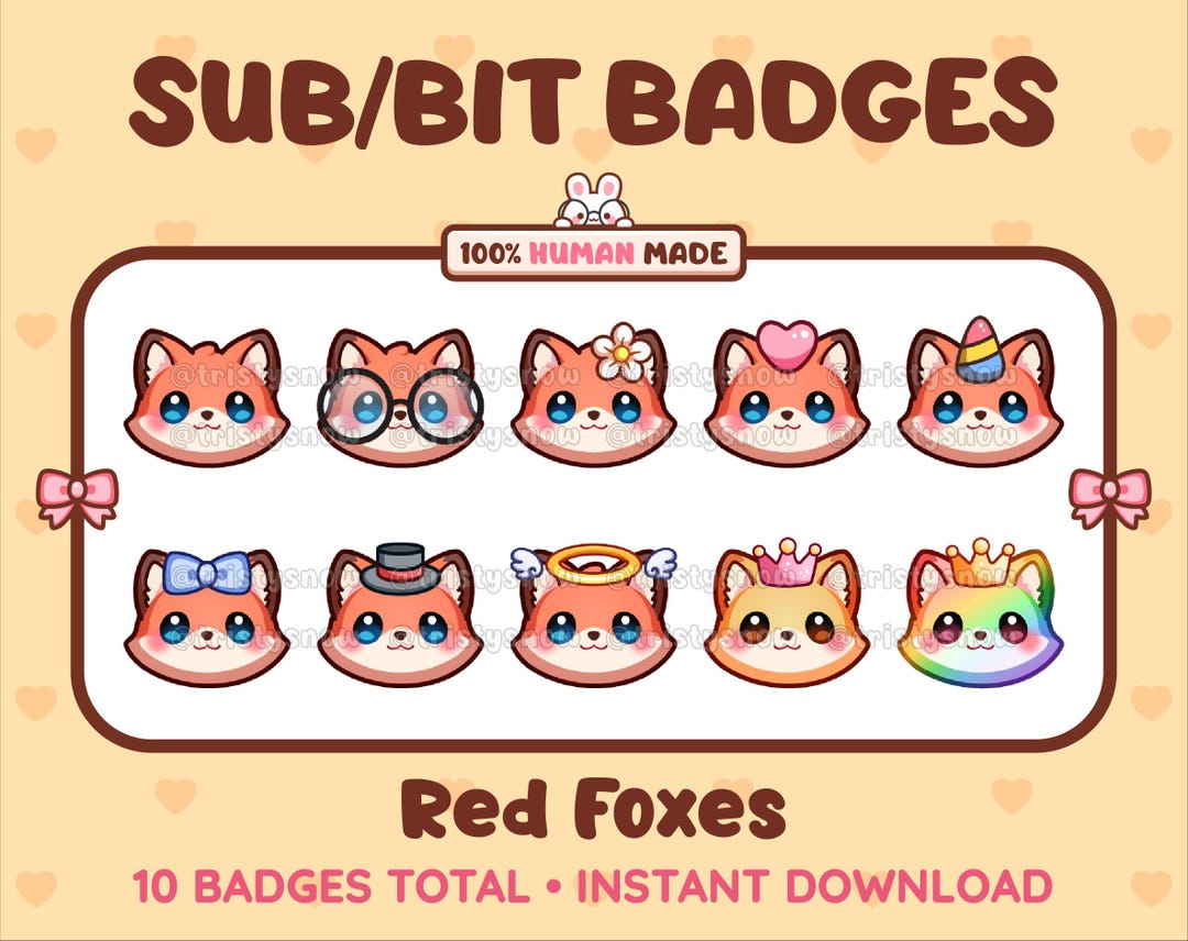 10 Cute Red Fox Sub/bit Badges/emotes for Twitch, Discord, Youtube ...