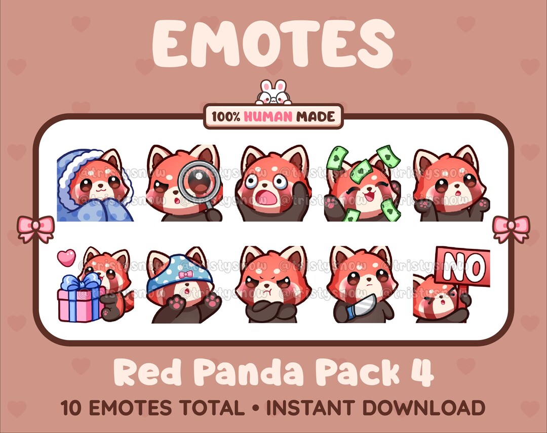 10 Cute Red Panda Emotes (pack 4) for Twitch, Discord, Youtube, Tiktok ...