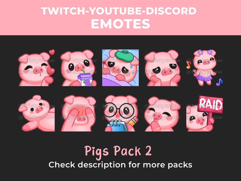10 Cute Pig Emotes pack 2 for Twitch Youtube Discord - Etsy