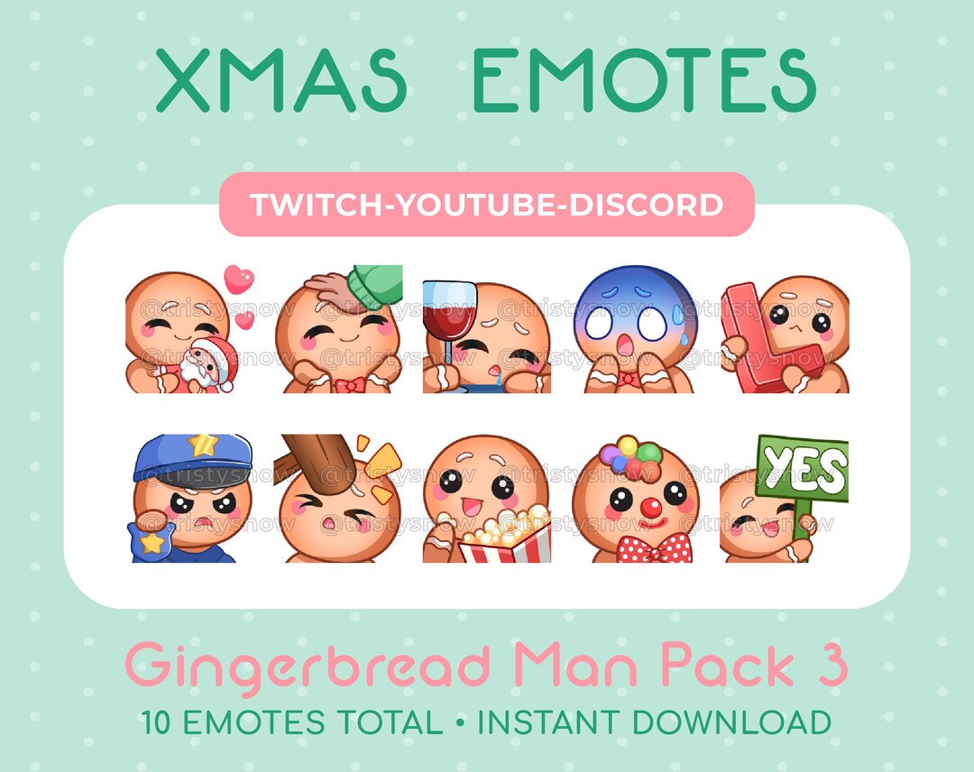 10 Christmas Gingerbread Man Chibi Emotes (pack 3) for Twitch, Youtube ...