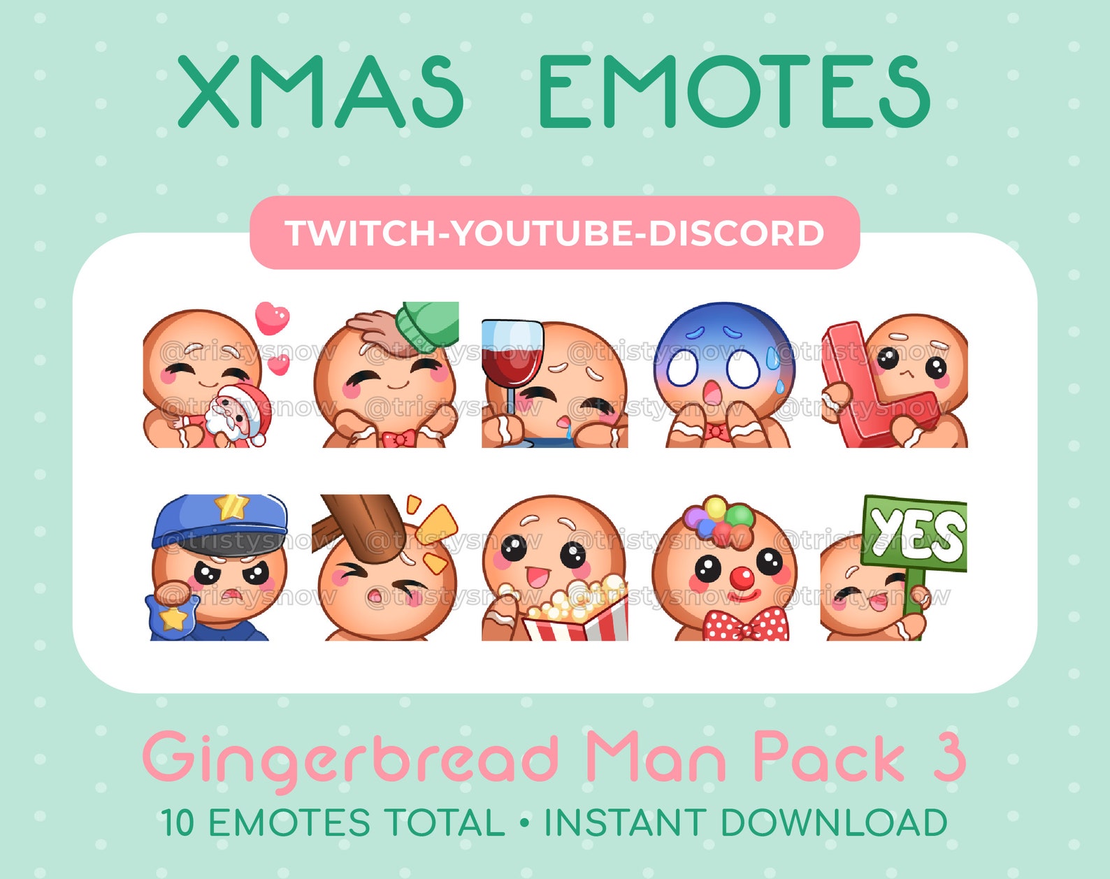 10 Christmas Gingerbread Man Chibi Emotes (pack 3) for Twitch, Youtube ...