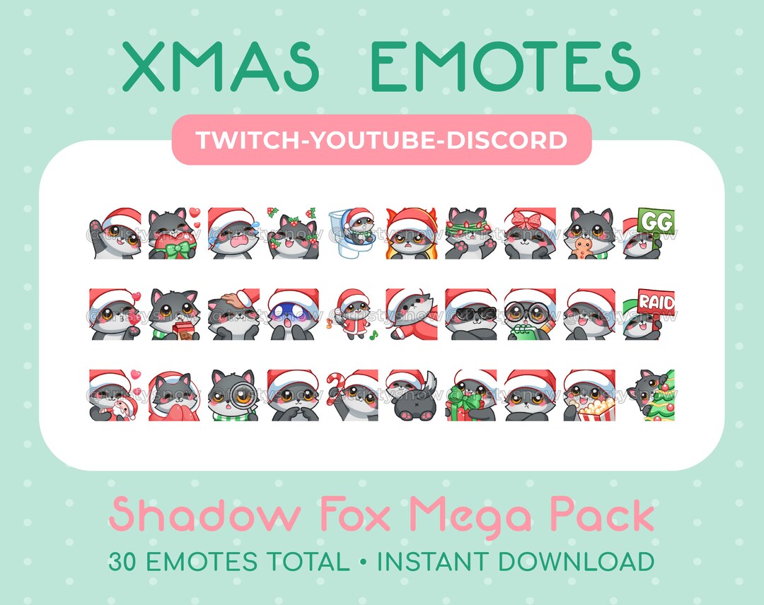 30 Christmas Shadow Fox Emotes Mega Pack for Twitch, Youtube, Discord ...