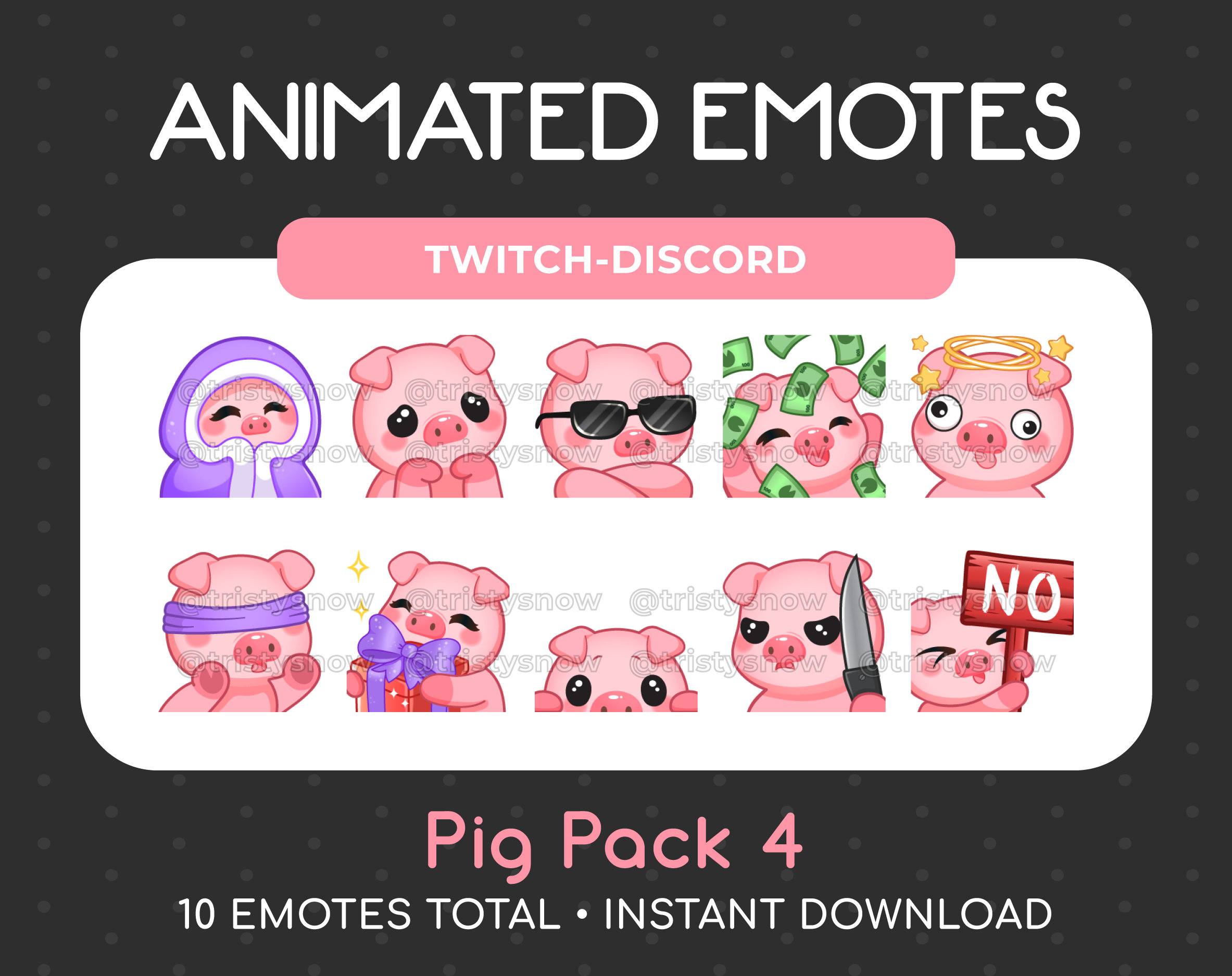 10 Animated Static Cute Pig Emotes pack 4 for Twitch, Youtube, Discord ...