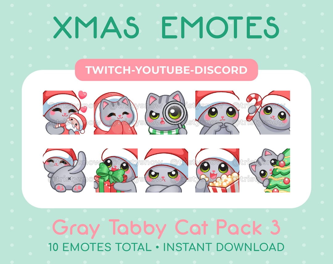 10 emotes de gato malhado cinza de Natal (pacote 3) para Twitch ...