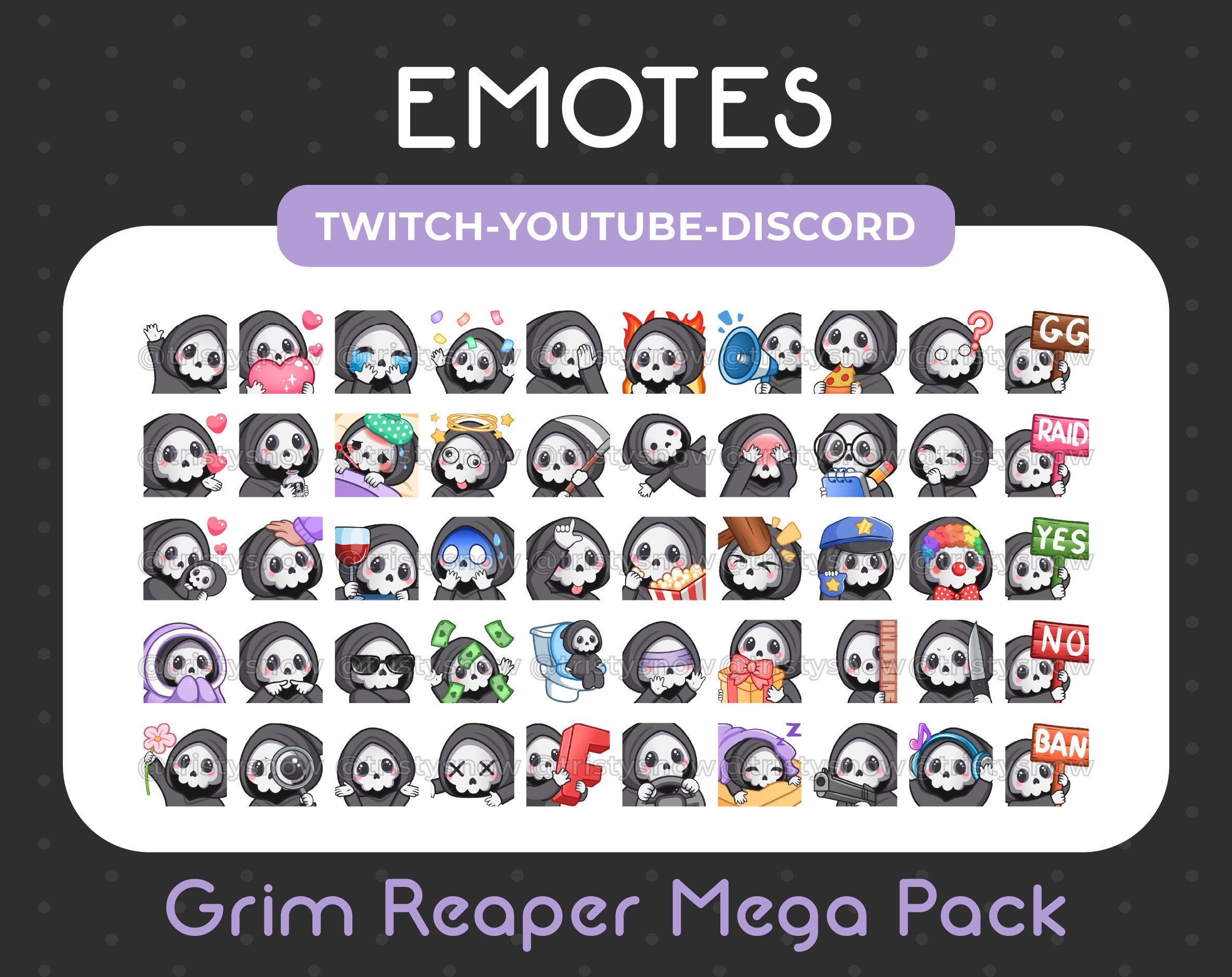 50 Cute Halloween Grim Reaper Emotes Mega Pack for Twitch, Youtube ...