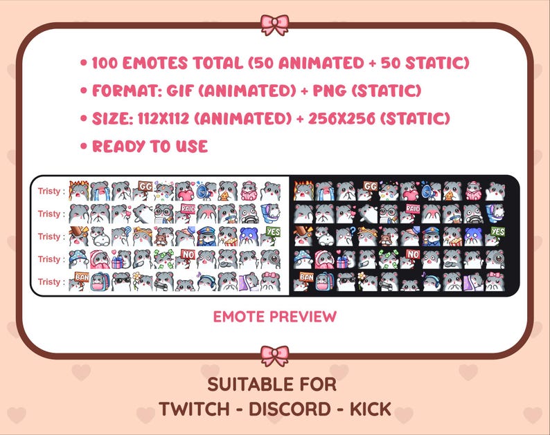 Pacote MEGA com 50 emotes animados e estáticos de hamster cinza fofo ...