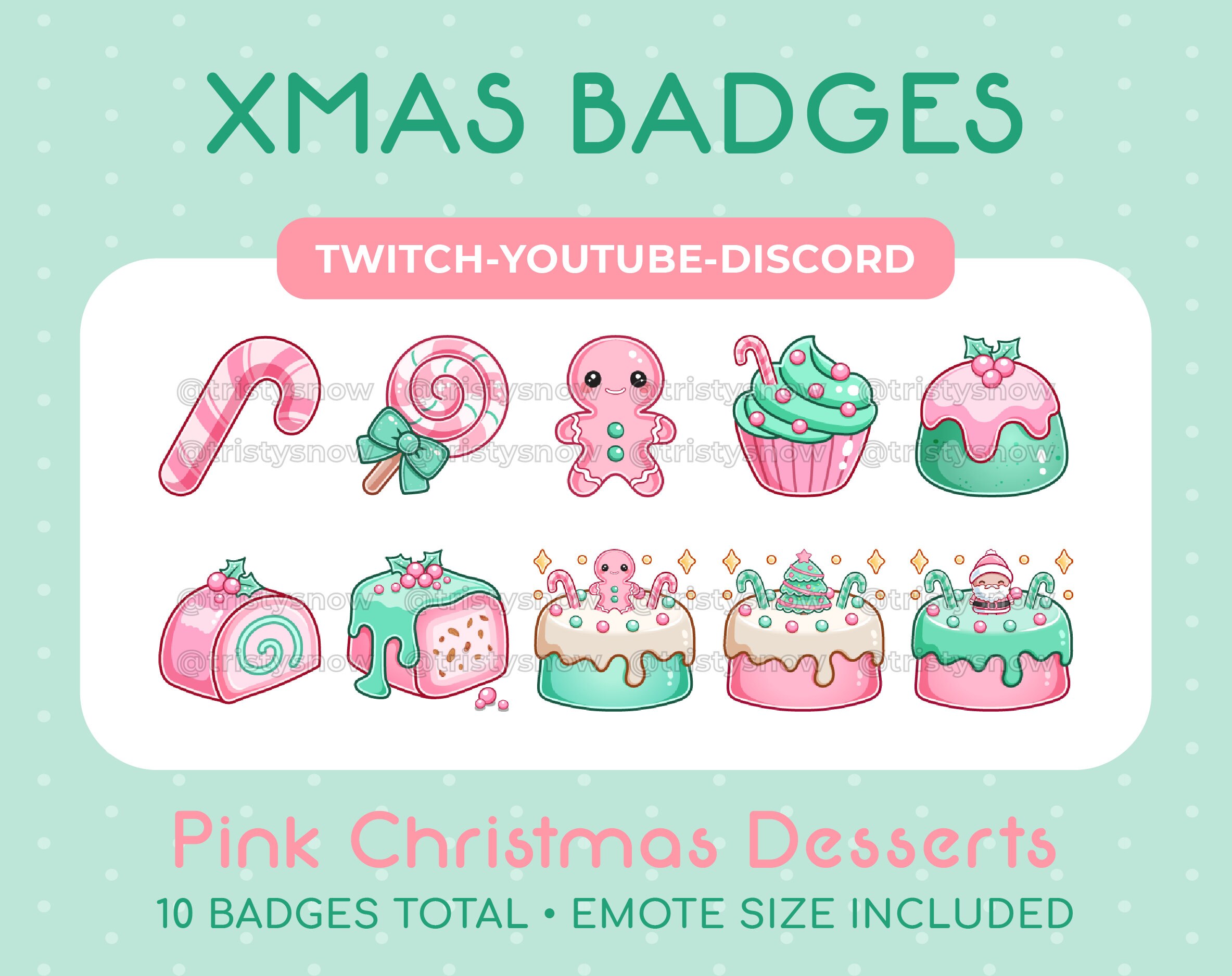 10 Pink & Mint Christmas Candy/dessert Sub/bit Badges for Twitch ...