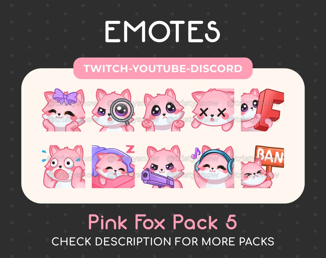 10 Cute Pink Fox Emotes pack 5 for Twitch, Youtube, Discord, Stream ...