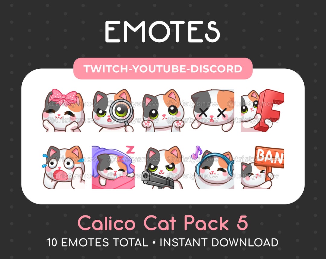 10 Cute Calico Cat Emotes pack 5 for Twitch, Youtube, Discord, Stream ...