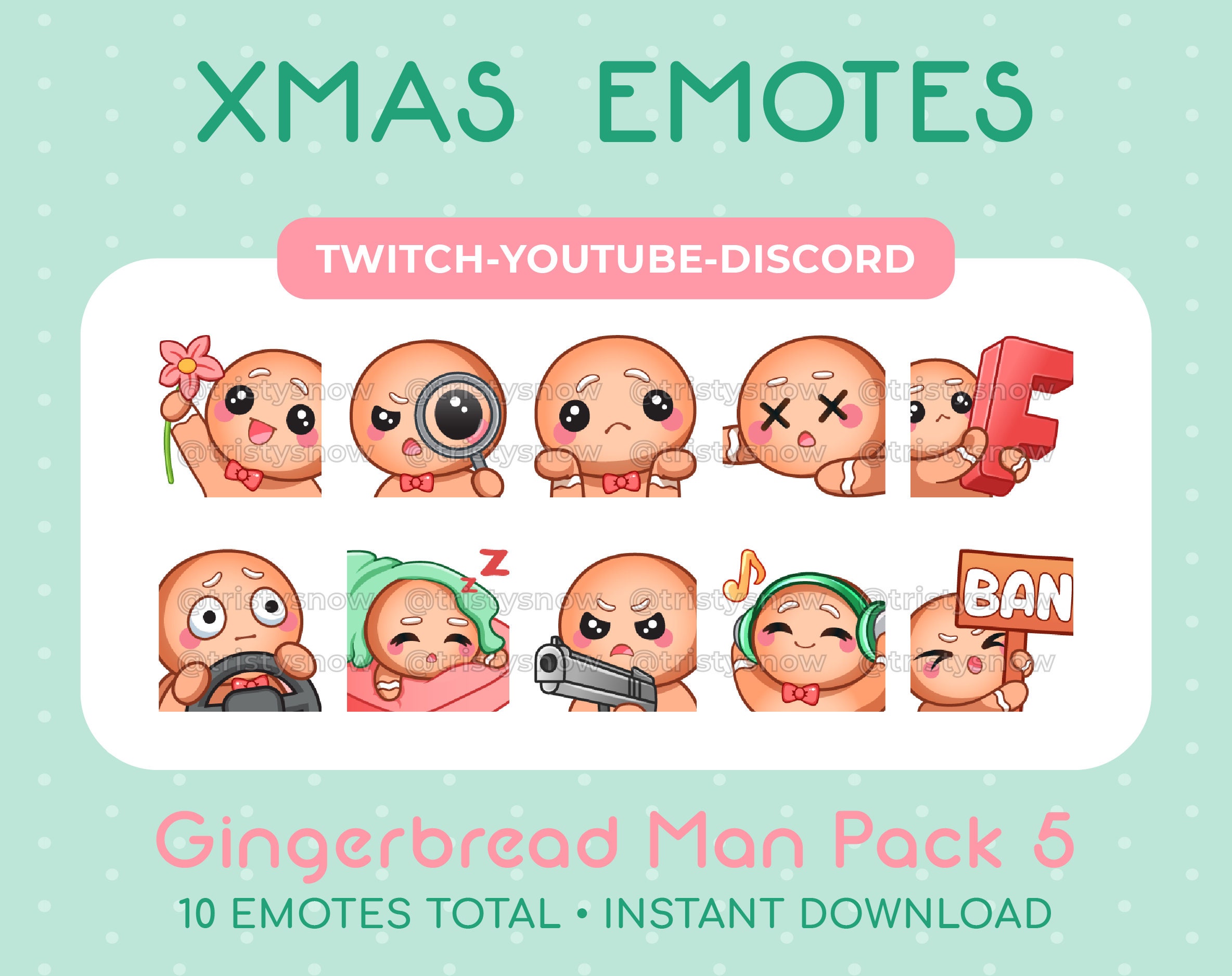 10 Christmas Gingerbread Man Chibi Emotes pack 5 for Twitch, Youtube ...
