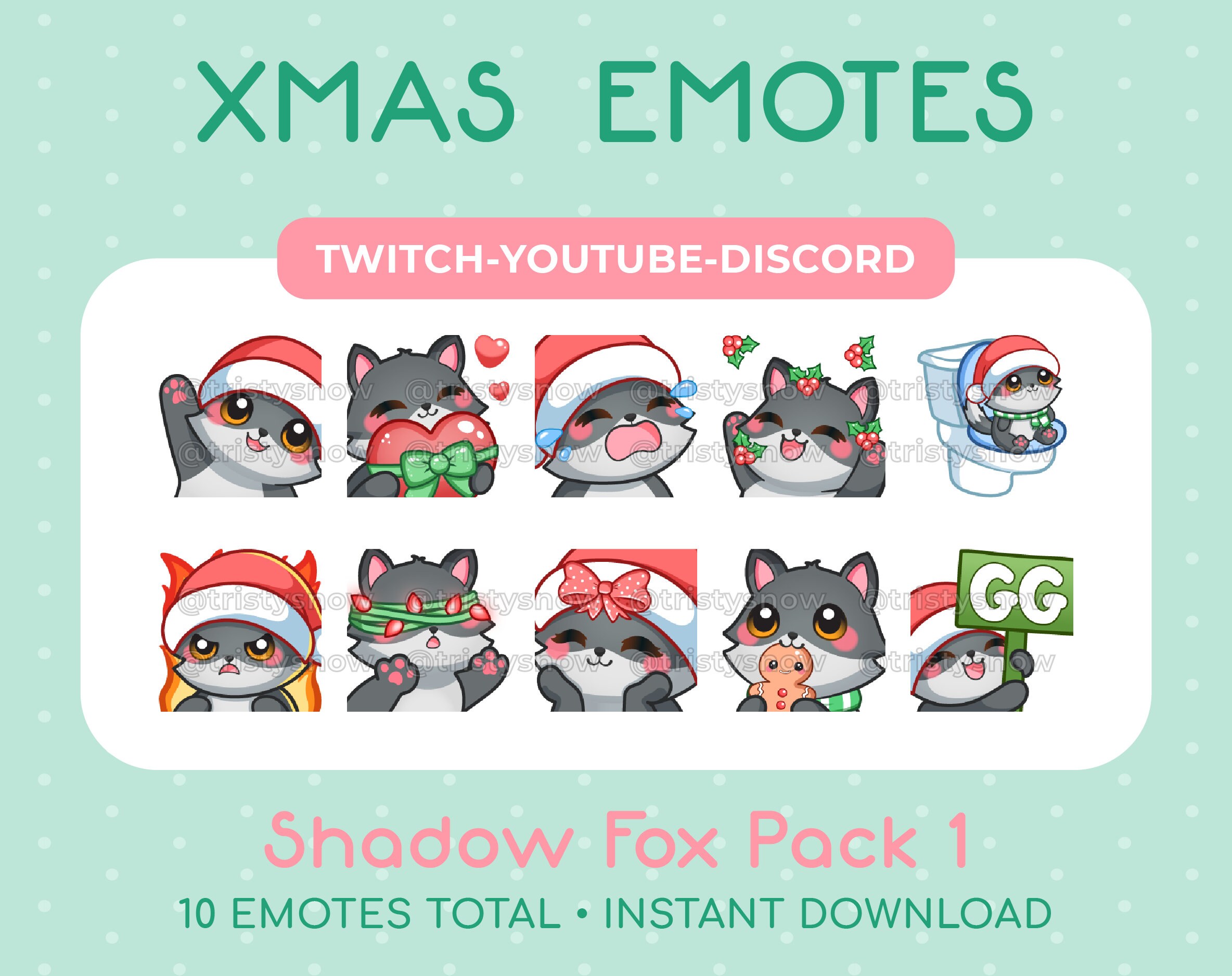 10 Christmas Shadow Fox Emotes pack 1 for Twitch Youtube - Etsy