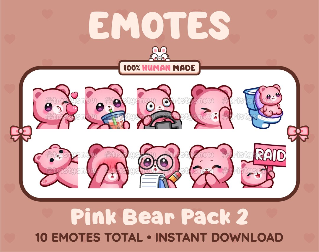 10 Cute Pink Bear Emotes (pack 2) for Twitch, Discord, Youtube, Tiktok ...