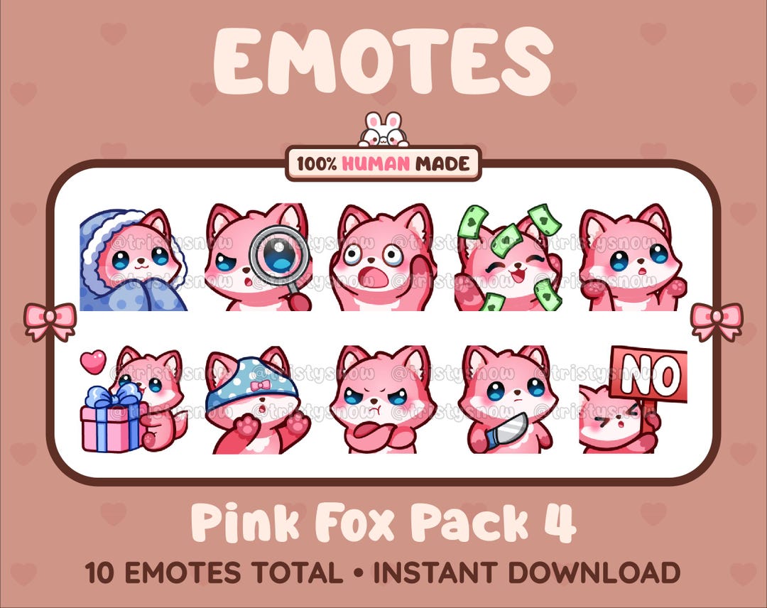 10 Cute Pink Fox Emotes (pack 4) for Twitch, Discord, Youtube, Tiktok ...