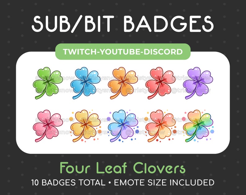 10 Four Leaf Clover Sub/bit Badges/emotes for Twitch, Youtube, Discord ...
