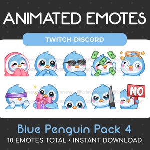 10 Animated + Static Cute Blue Penguin Emotes (pack 4) for Twitch ...