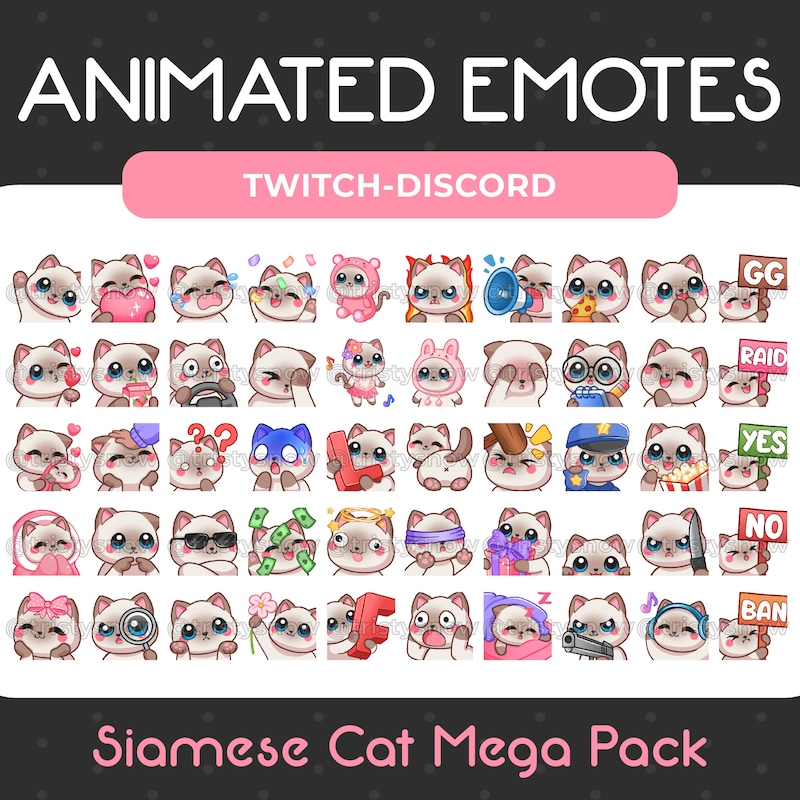 Siamese Animated Emotes - Etsy