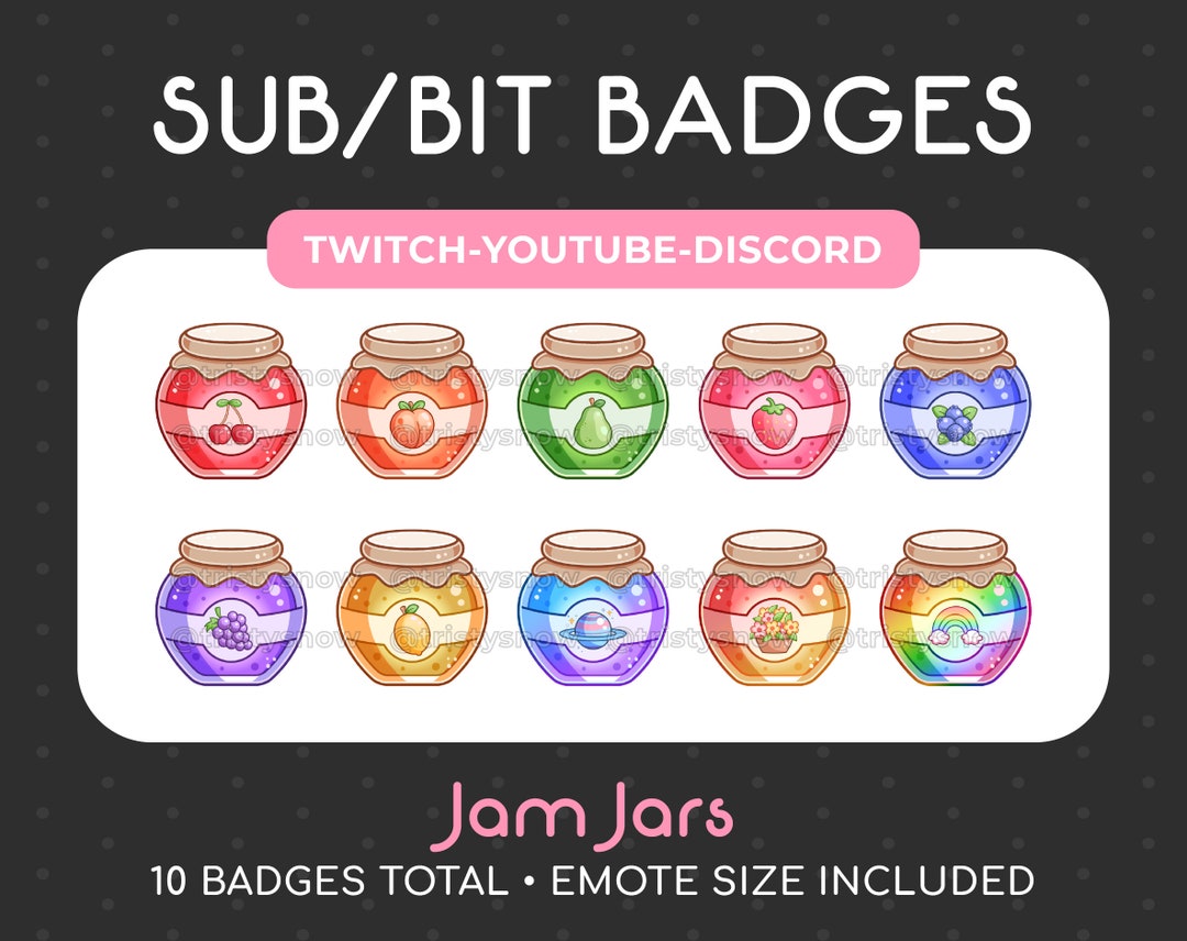 10 Cute Jam Jar Sub/bit Badges/emotes for Twitch, Youtube, Discord ...