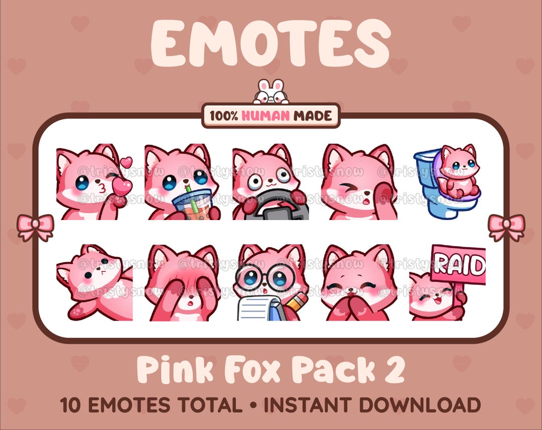 10 Cute Pink Fox Emotes (pack 2) for Twitch, Discord, Youtube, Tiktok ...
