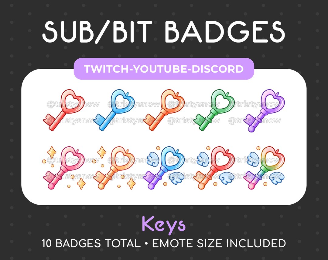 10 Cute Keys Sub/bit Badges/emotes for Twitch, Youtube, Discord, Stream ...