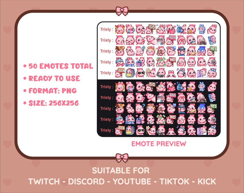 50 Cute Pink Bunny Emotes MEGA Pack for Twitch, Discord, Youtube ...
