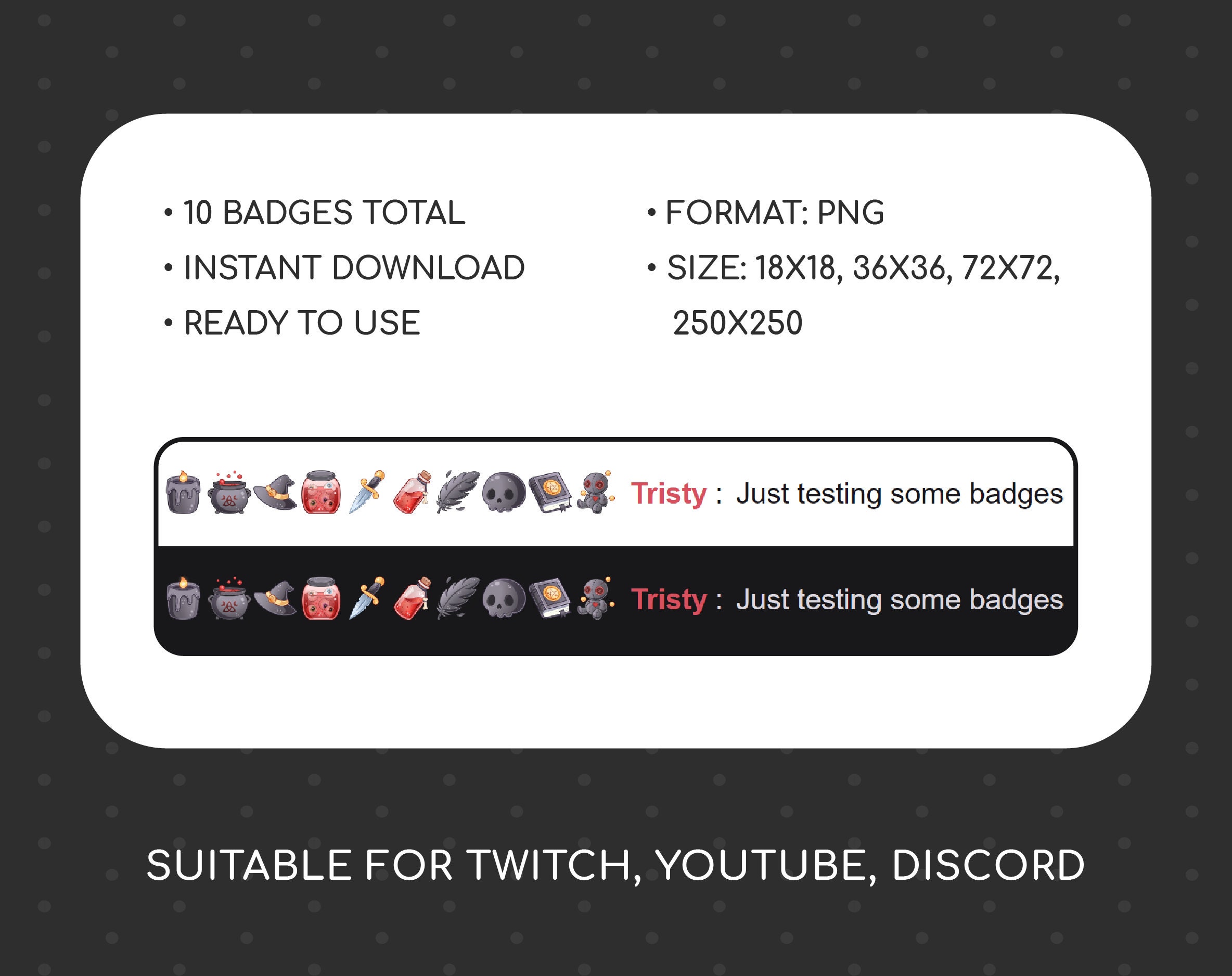 10 Cute Black Magic Elements, Witch Sub/bit Badges/emotes for Twitch ...