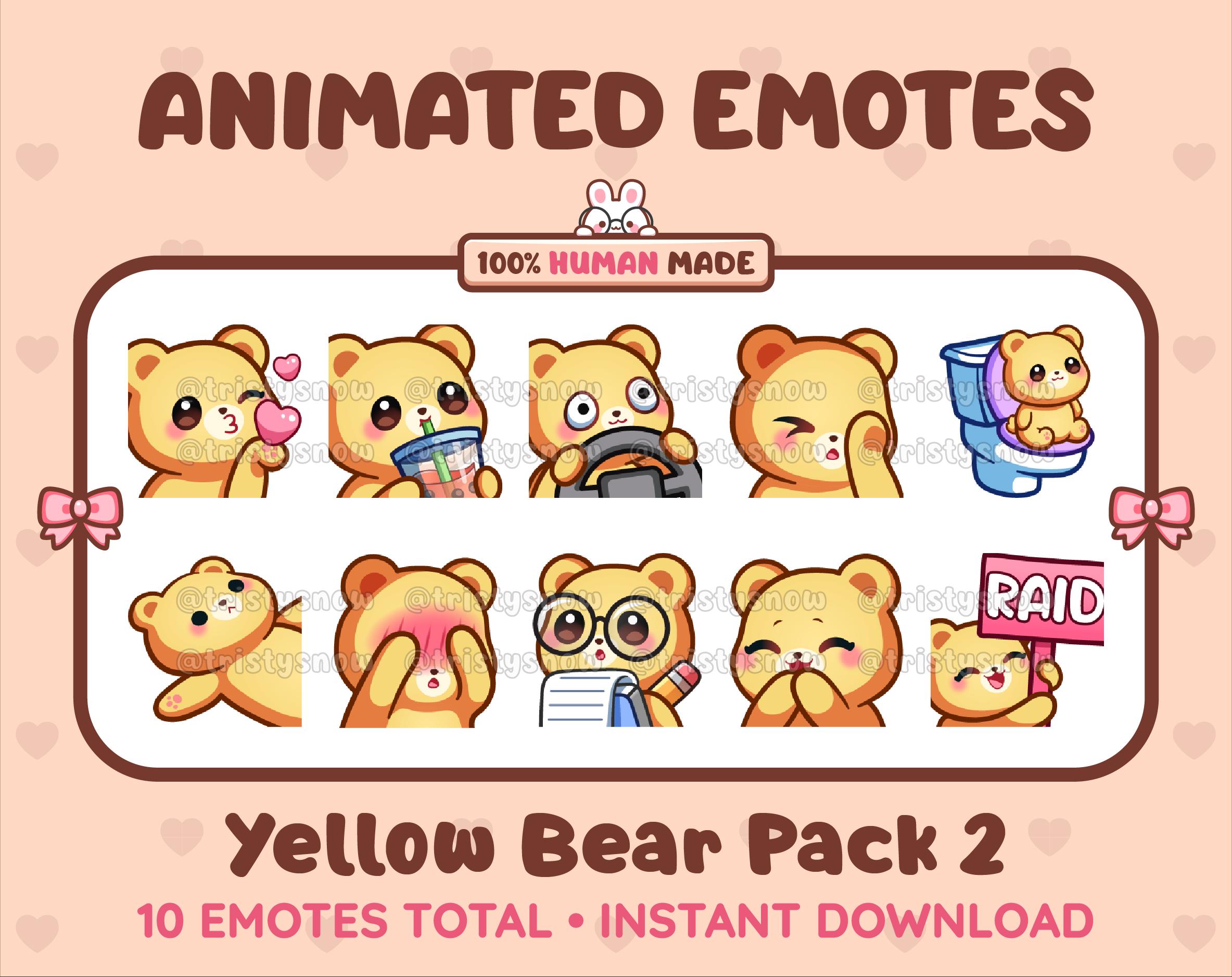 10 Animated + Static Cute Yellow Bear Emotes (pack 2) for Twitch ...