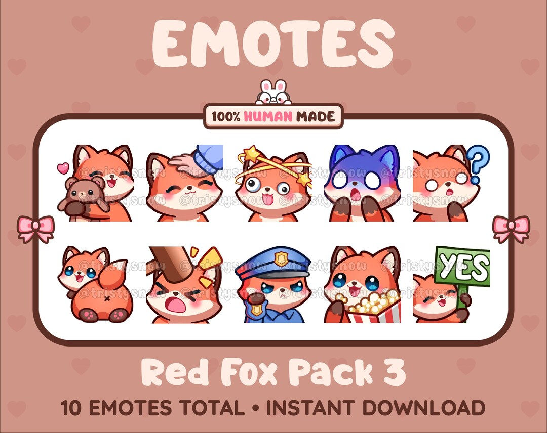 10 Cute Red Fox Emotes (pack 3) for Twitch, Discord, Youtube, Tiktok ...