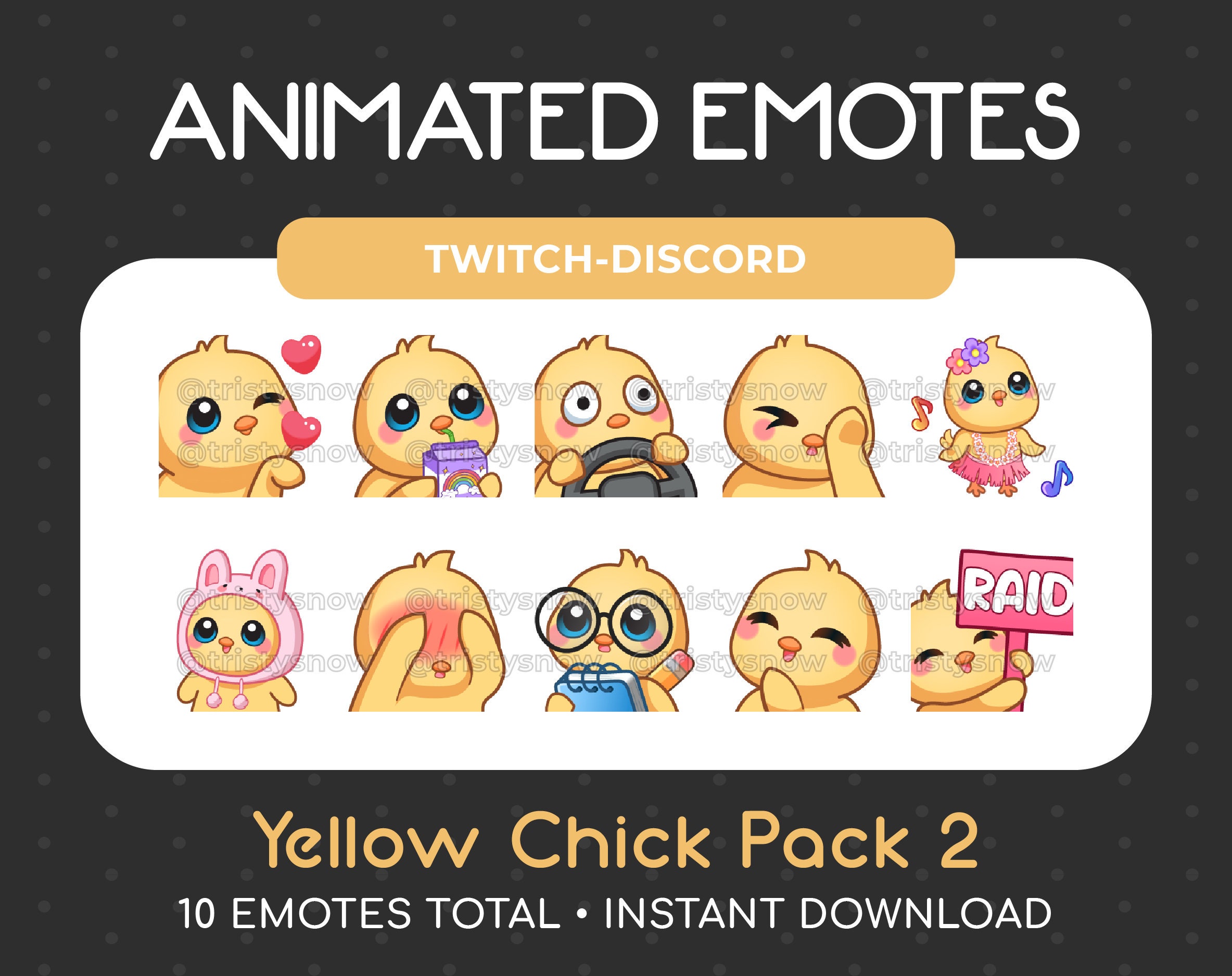 10 Animated + Static Cute Yellow Chick Emotes (pack 2) for Twitch ...