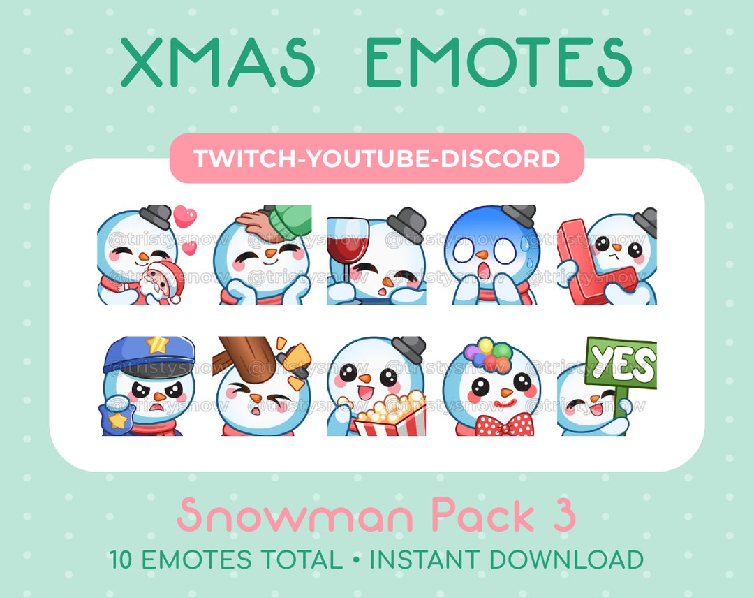 10 Christmas Snowman Chibi Emotes (pack 3) for Twitch, Youtube, Discord ...