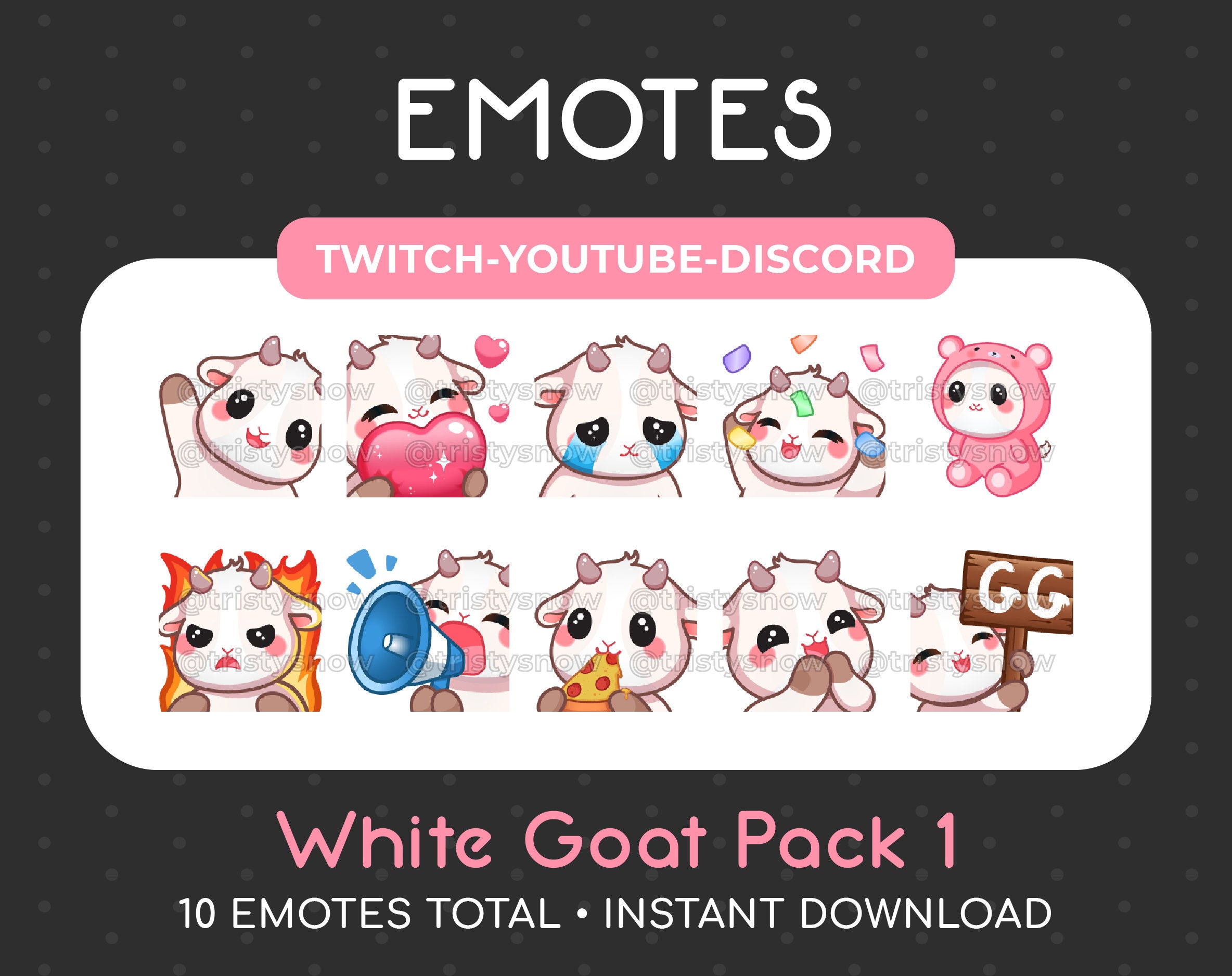 10 Cute White Goat Emotes (pack 1) for Twitch, Youtube, Discord, Stream ...