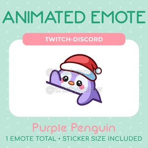 1 Animated Christmas Purple Penguin Bongo Emote for Twitch, Discord ...