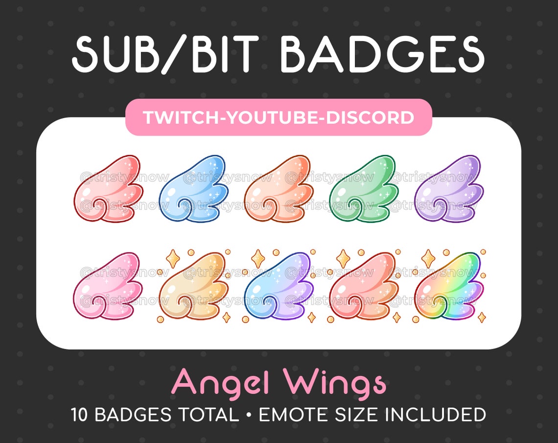 10 Cute Angel Wings Sub/bit Badges/emotes for Twitch, Youtube, Discord ...