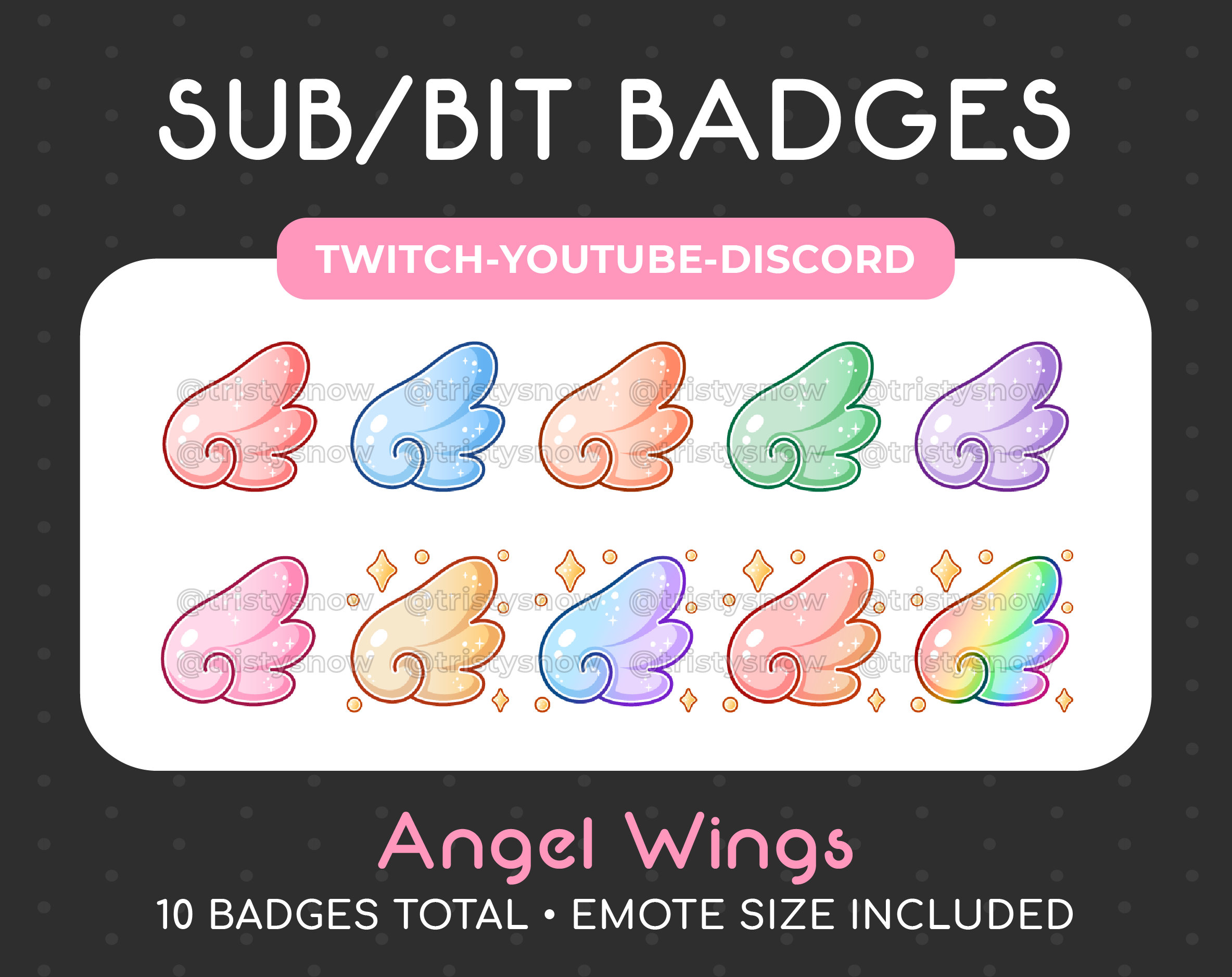 10 Cute Angel Wings Sub/bit Badges/emotes for Twitch, Youtube, Discord ...
