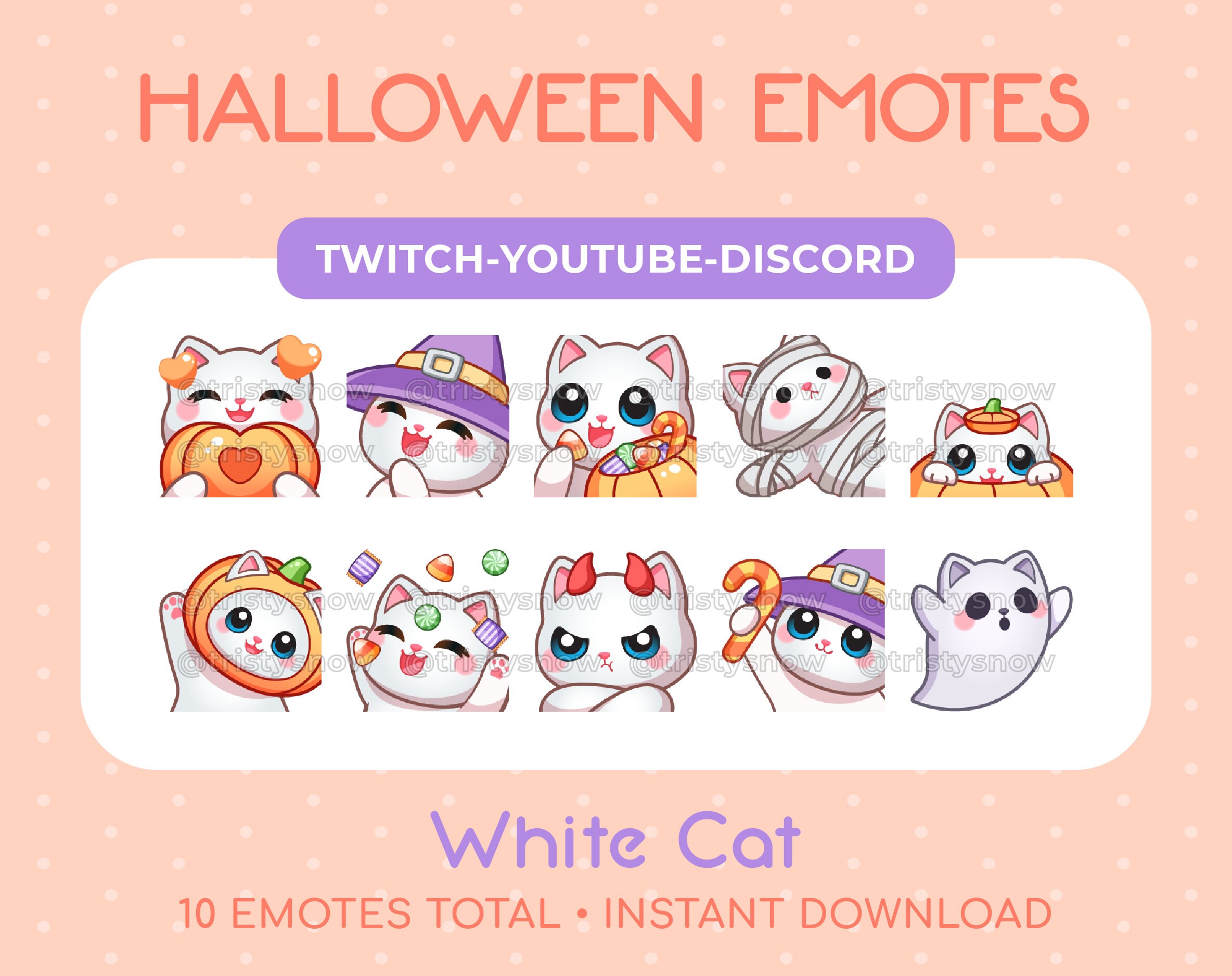 10 Cute Halloween White Cat Emotes for Twitch, Youtube, Discord, Stream ...
