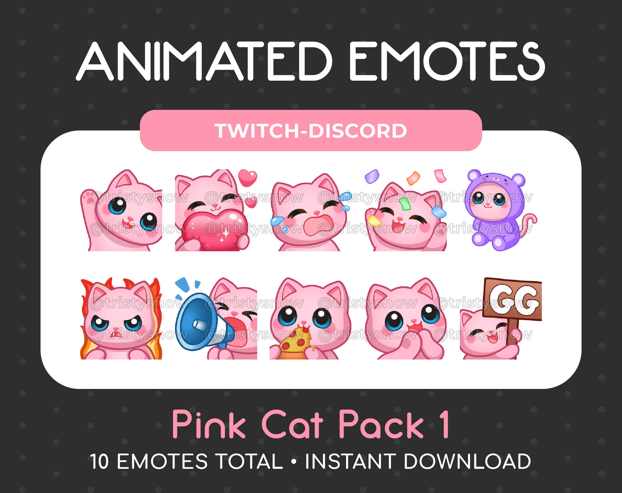 10 Animated + Static Cute Pink Cat Emotes (pack 1) for Twitch, Youtube ...