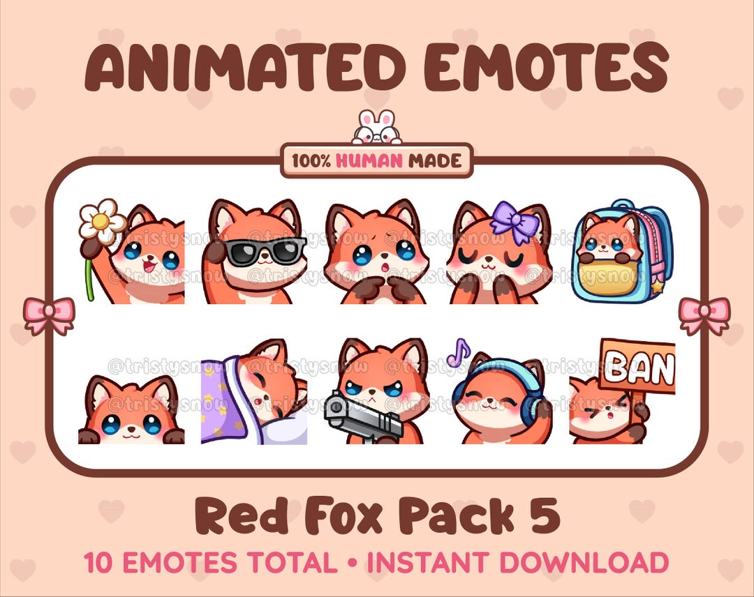 10 Animated + Static Cute Red Fox Emotes (pack 5) for Twitch, Discord ...