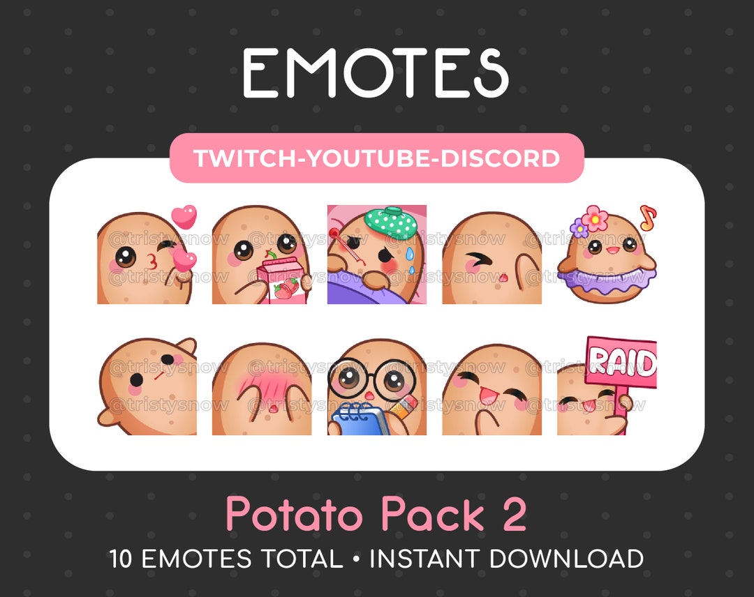 10 Cute Potato Emotes (pack 2) for Twitch, Youtube, Discord, Stream ...
