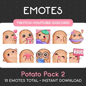 10 Cute Potato Emotes (pack 2) for Twitch, Youtube, Discord, Stream ...
