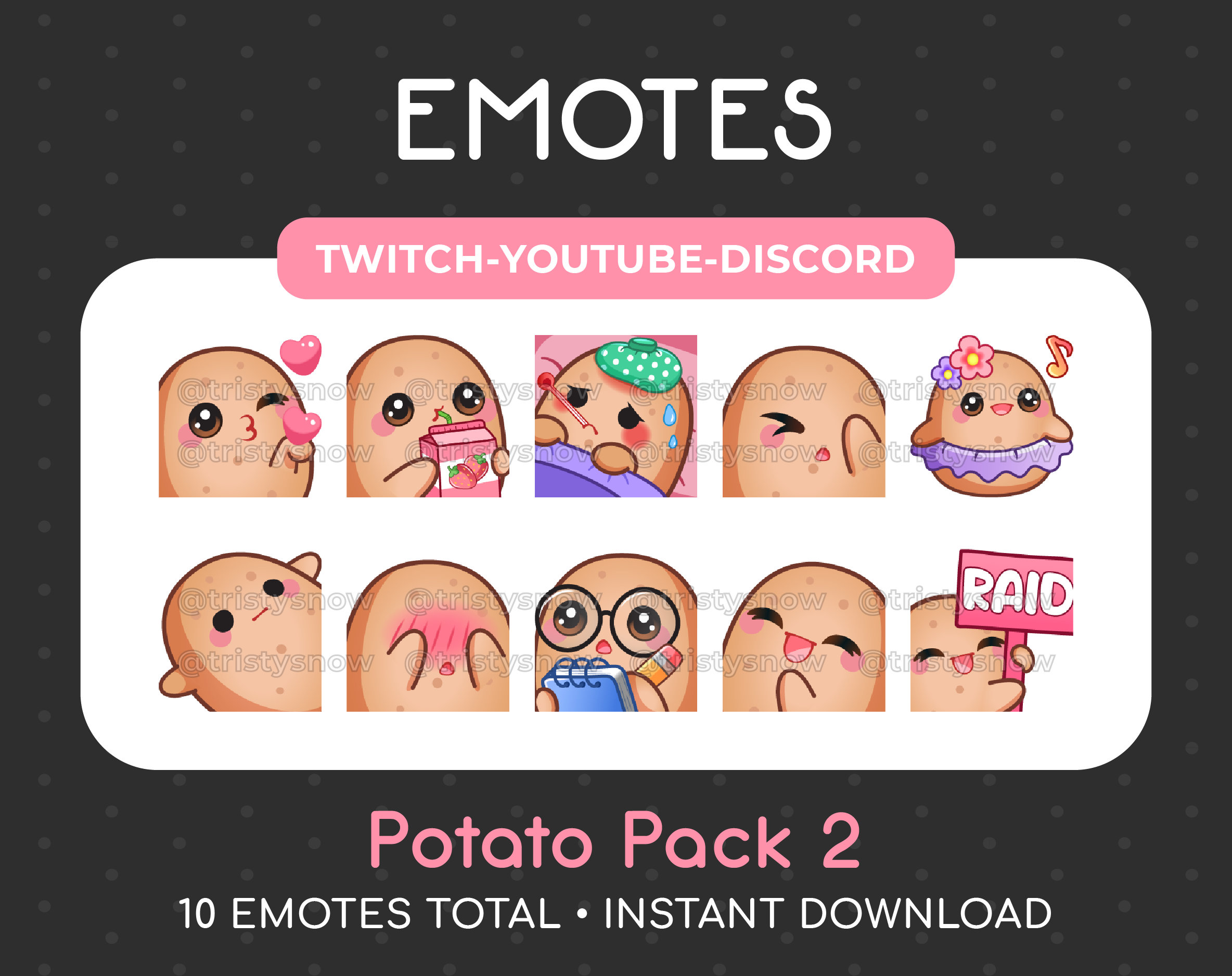 10 Cute Potato Emotes pack 2 for Twitch Youtube Discord - Etsy UK
