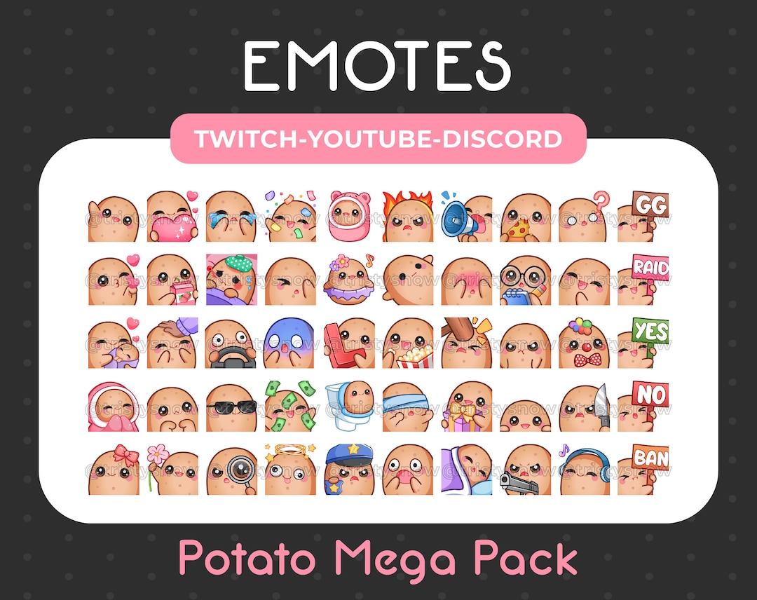 50 Cute Potato Emotes Mega Pack for Twitch, Youtube, Discord, Stream ...