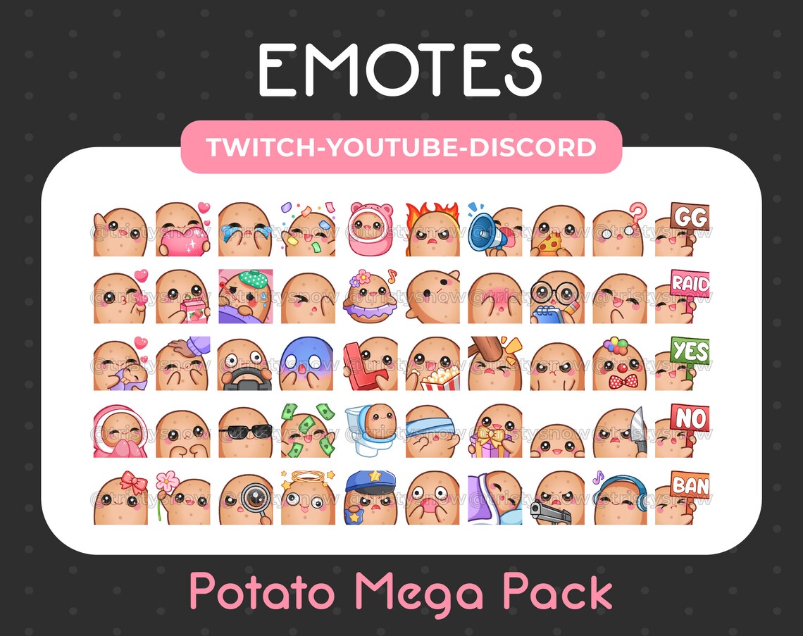 50 Cute Potato Emotes Mega Pack for Twitch, Youtube, Discord, Stream ...