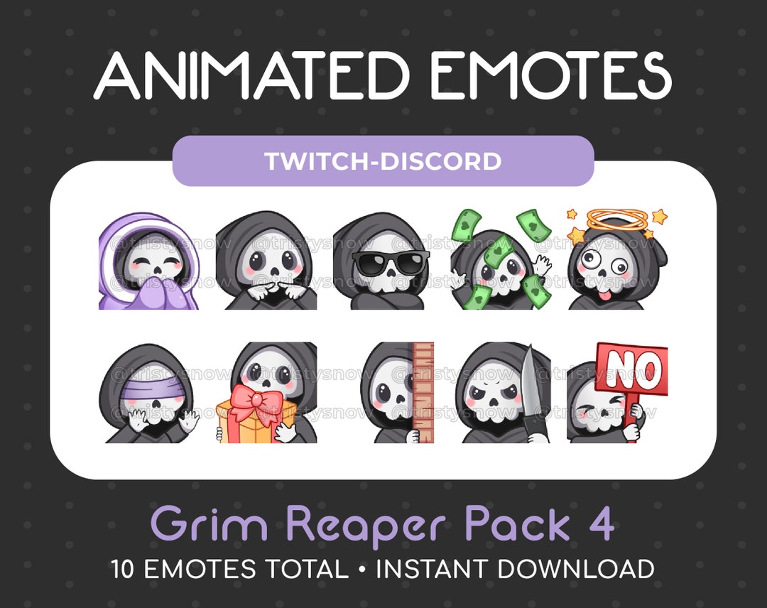 10 Animated + Static Cute Grim Reaper Emotes (pack 4) for Twitch ...