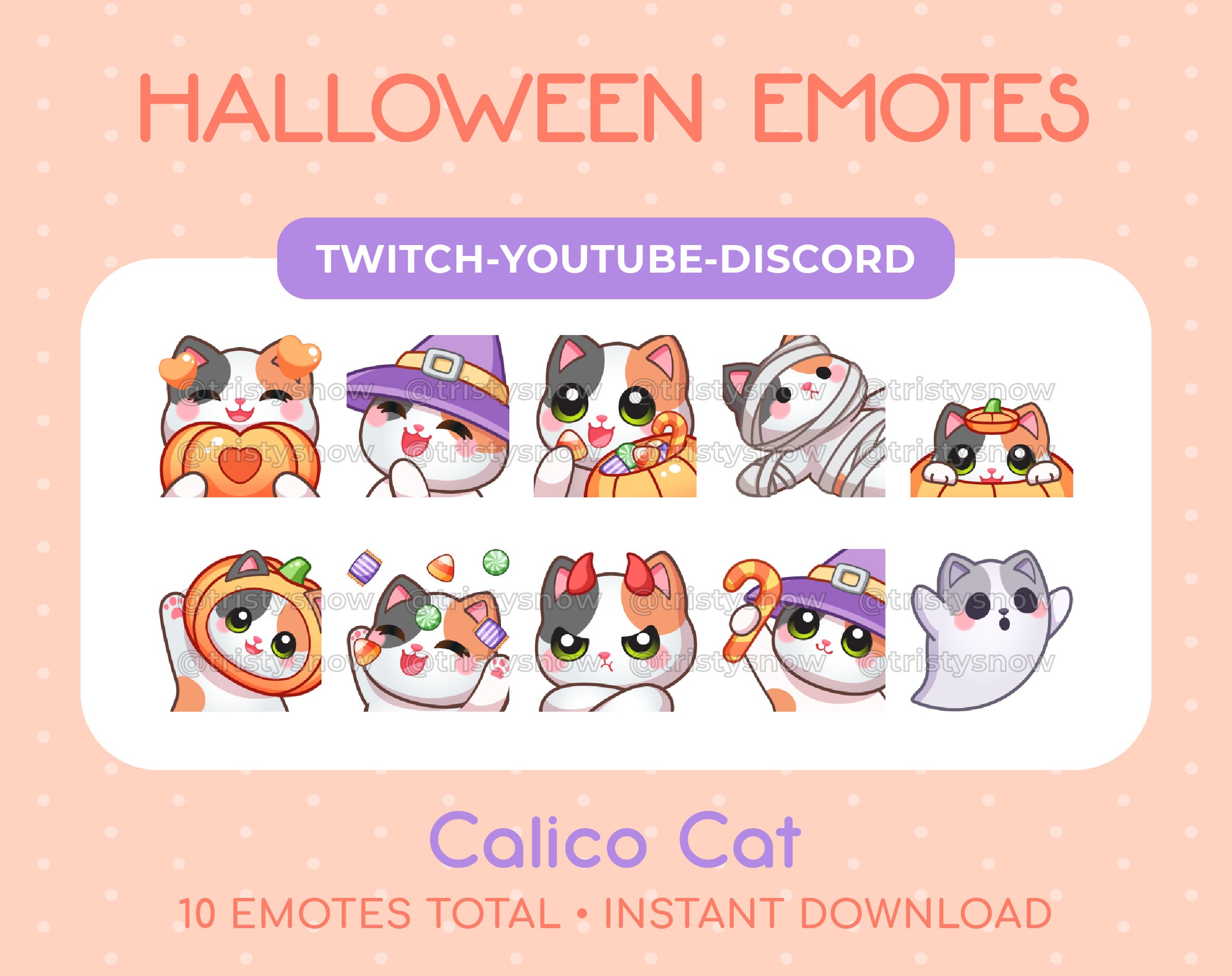 10 Cute Halloween Calico Cat Emotes for Twitch, Youtube, Discord ...