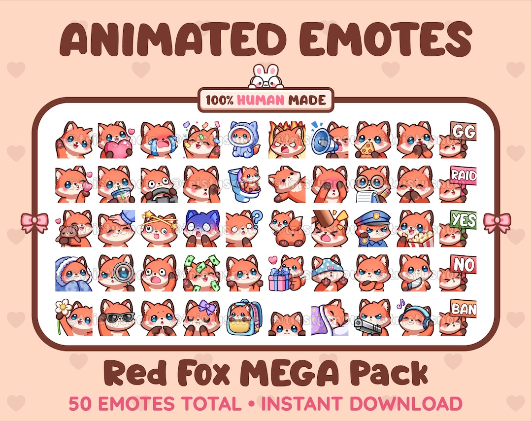 50 Animated + Static Cute Red Fox Emotes MEGA Pack for Twitch, Discord ...