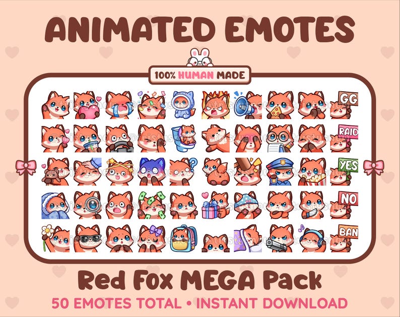 50 Animated Static Cute Red Fox Emotes MEGA Pack for Twitch, Discord ...