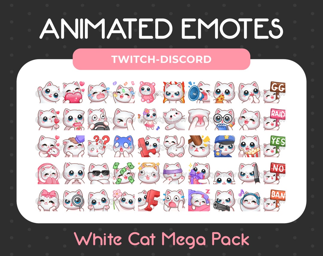 Mega pacote com 50 emotes animados e estáticos de gatos brancos fofos ...